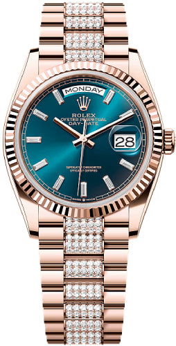 Rolex Day-Date 36 36mm Blue Green Diamond-Set Dial Fluted Bezel Presid