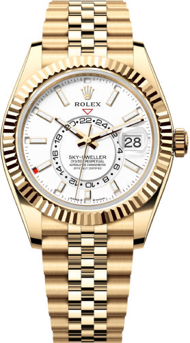 Rolex Sky-Dweller Yellow Gold 42mm Intense White Dial Fluted Bezel Jub