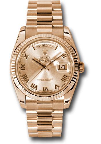 Rolex Pink Gold Day-Date 36 Watch - Fluted Bezel - Champagne Roman Dia