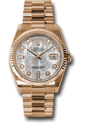 Rolex Pink Gold Day-Date 36 Watch - Fluted Bezel - Meteorite Diamond D