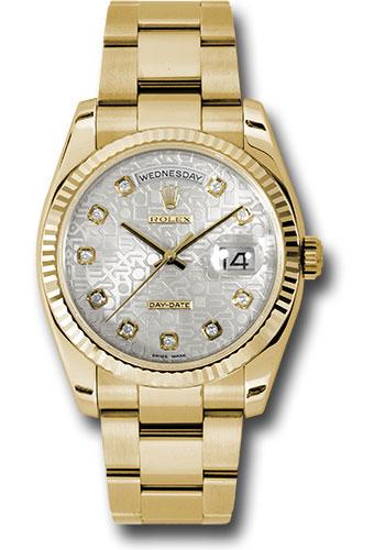 Rolex Yellow Gold Day-Date 36 Watch - Fluted Bezel - Silver Jubilee Di