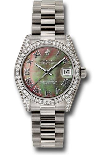 Rolex White Gold Datejust 31 Watch - 48 Diamond Bezel - Dark Mother-Of