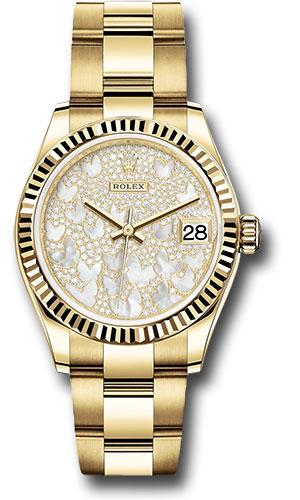 Rolex Yellow Gold Datejust 31 Watch - Fluted Bezel - Paved Mother-of-P
