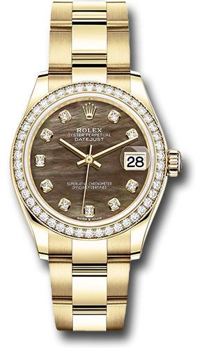 Rolex Yellow Gold Datejust 31 Watch - Diamond Bezel - Dark Mother-of-P