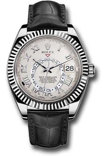 Rolex White Gold Sky-Dweller Watch - Ivory Roman Dial - Black Leather